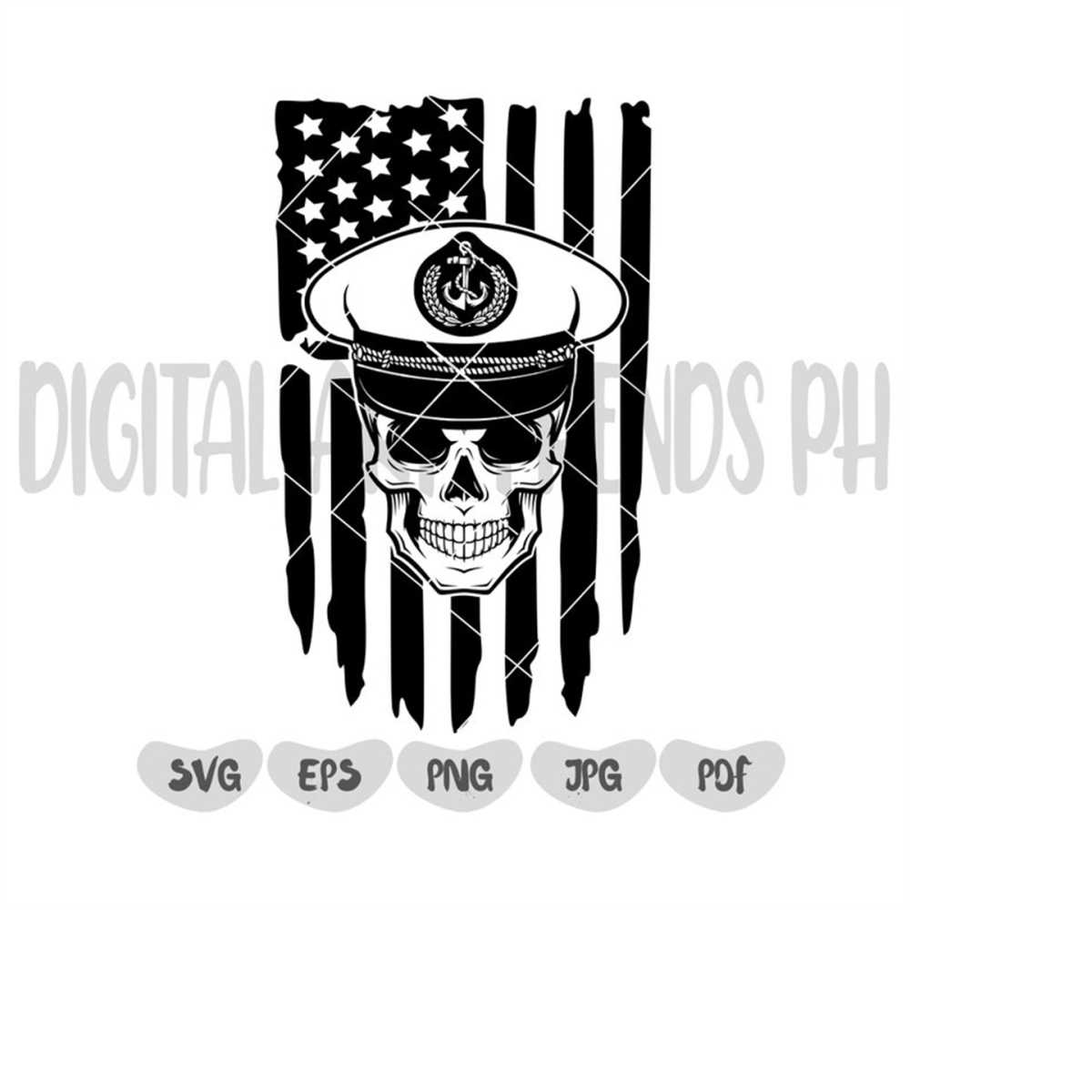 US Sailor Skull Svg | Captain Svg| US Boat Captain Svg | Sea | Inspire ...