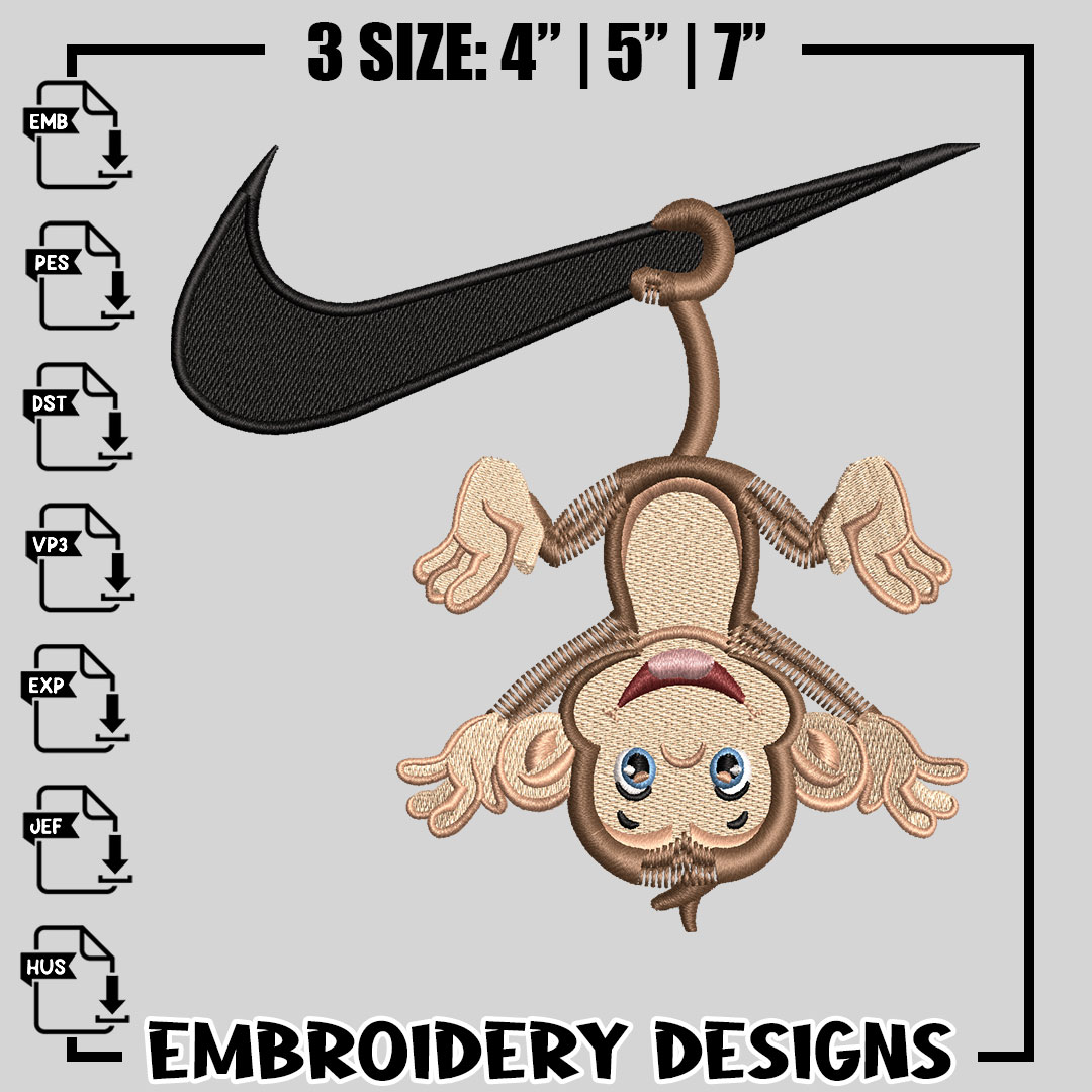 Monkey nike logo embroidery design, Monkey nike embroidery, | Inspire ...