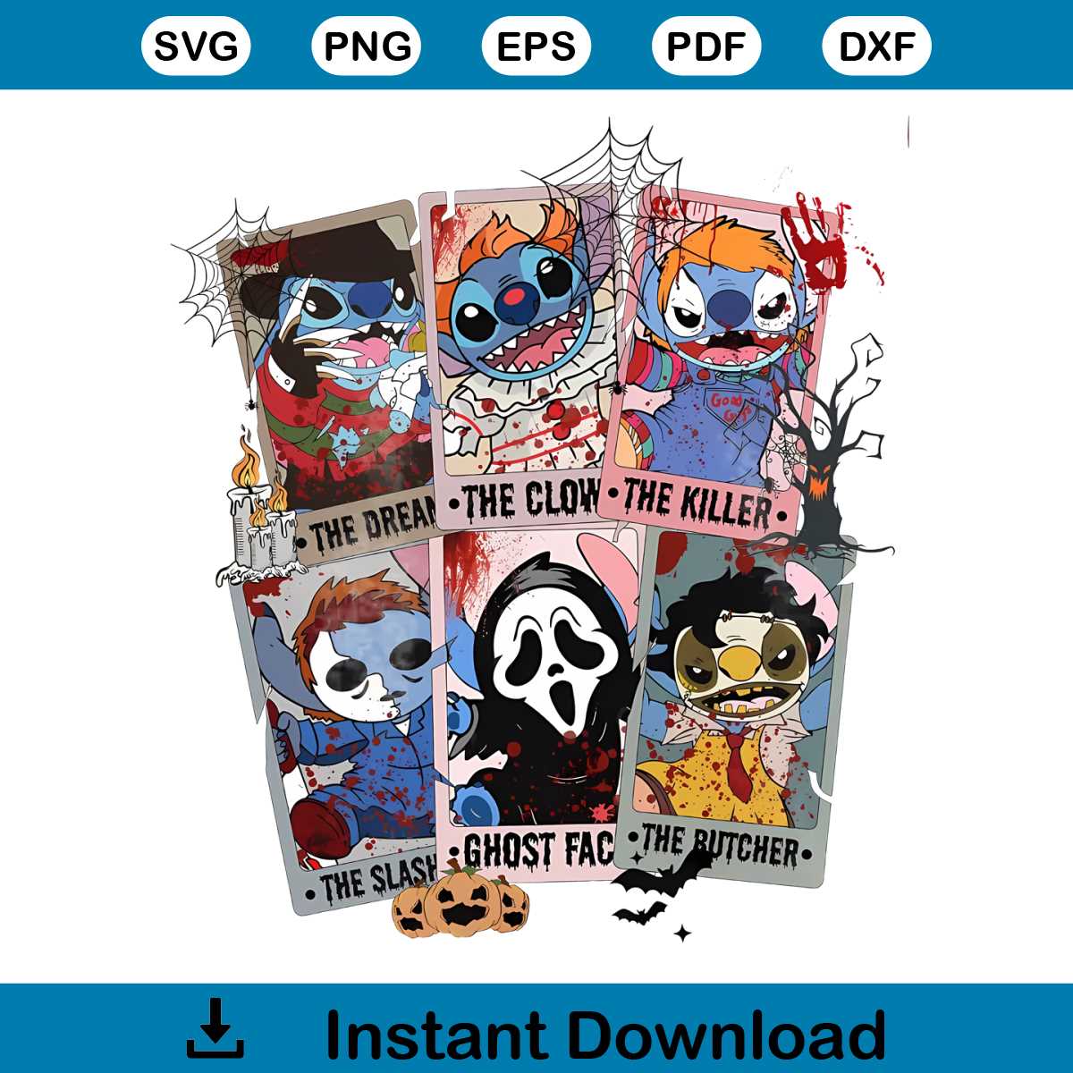 Halloween Stitch Horror Characters Tarot Card PNG Download | Inspire Uplift