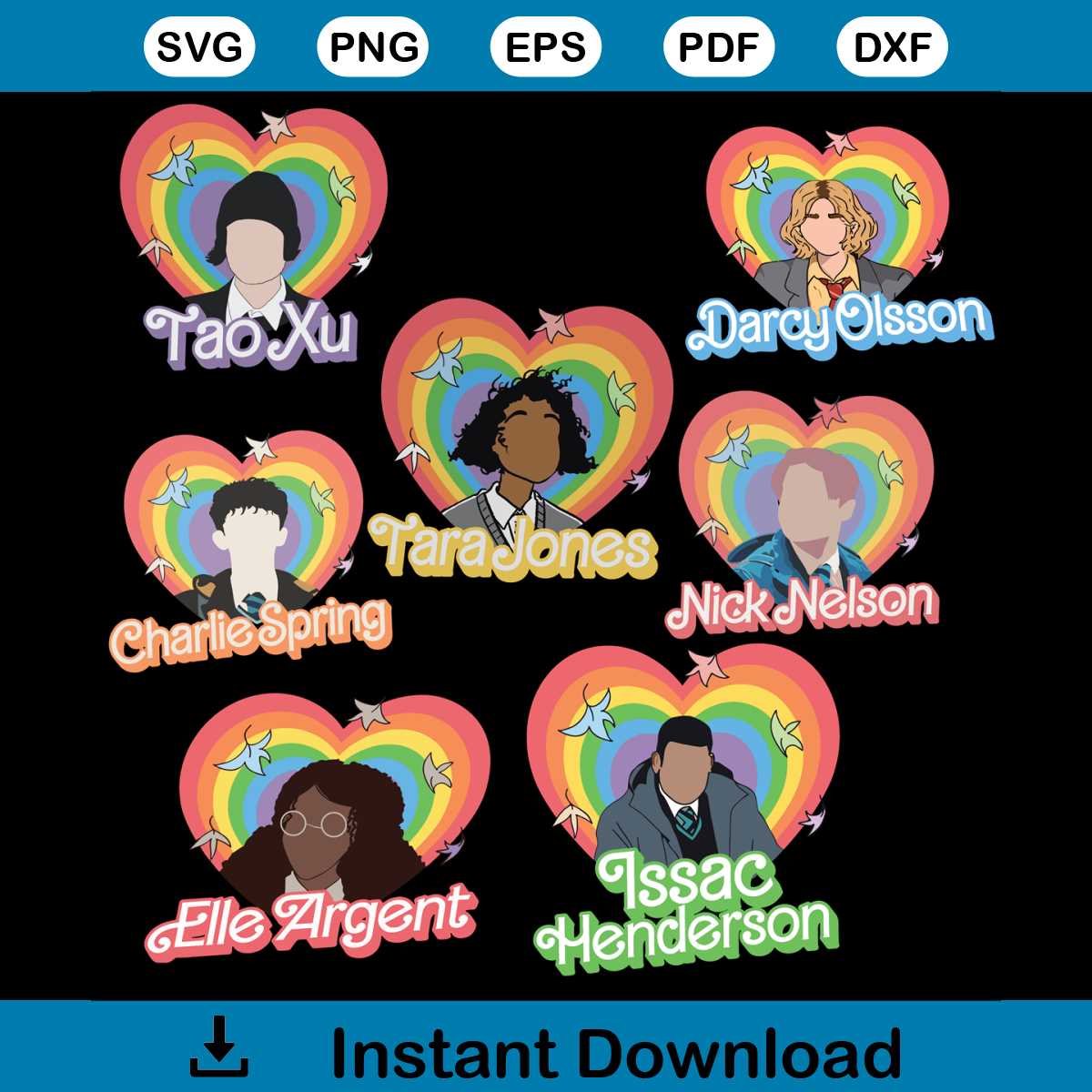 Retro Heartstopper Character LGBTQ Rainbow SVG Bundle - Inspire Uplift