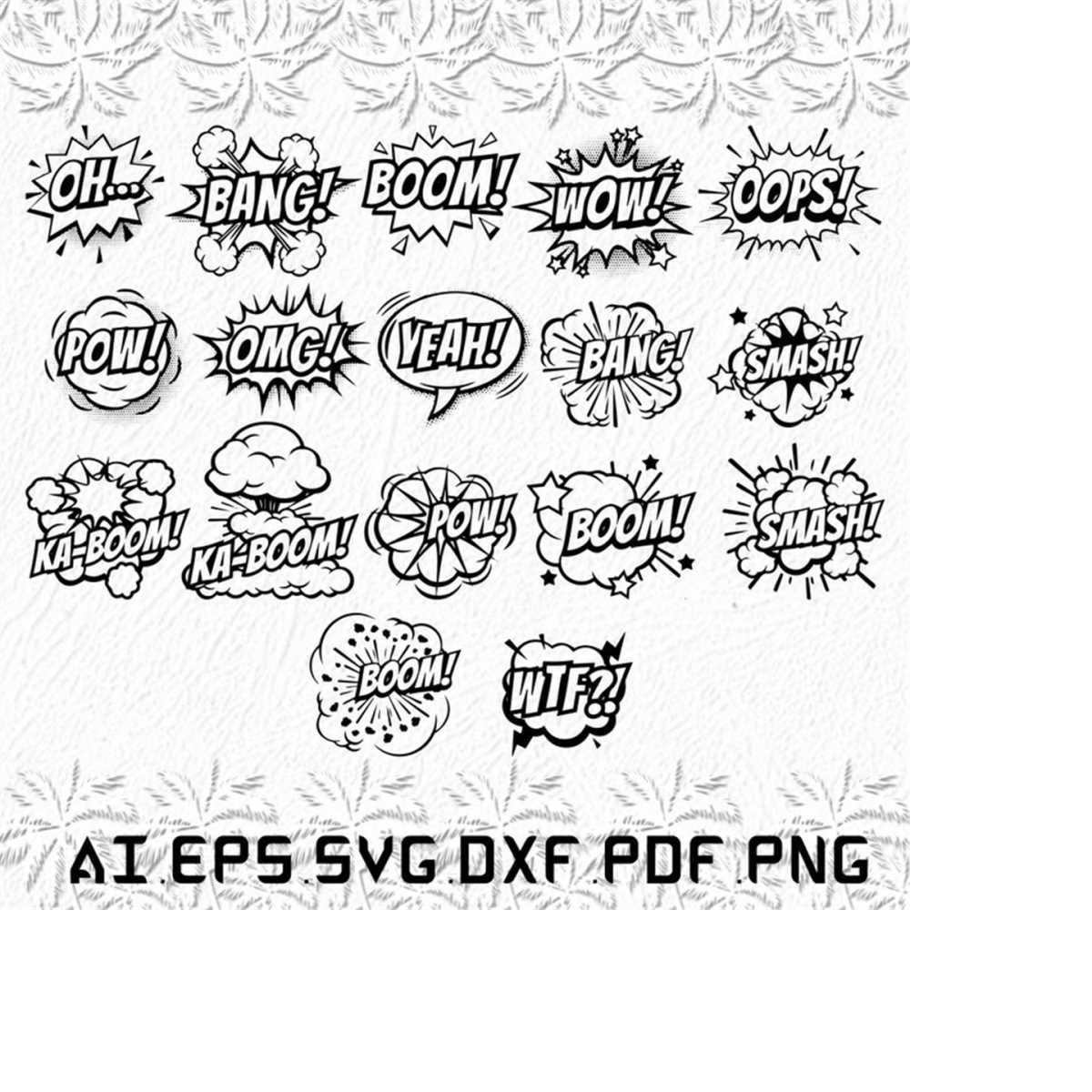 Wow svg, Action signs svg, Bang svg, Pow, Boom, SVG, ai, pdf | Inspire ...