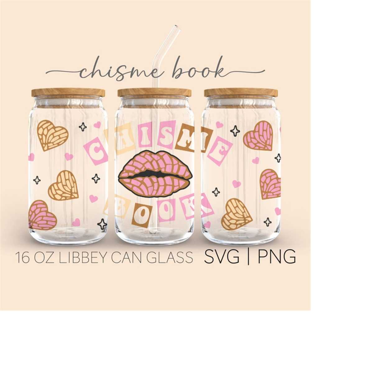 Chisme Book 16oz Glass Can Cutfile, Cafecito y Chisme Can Gl | Inspire ...