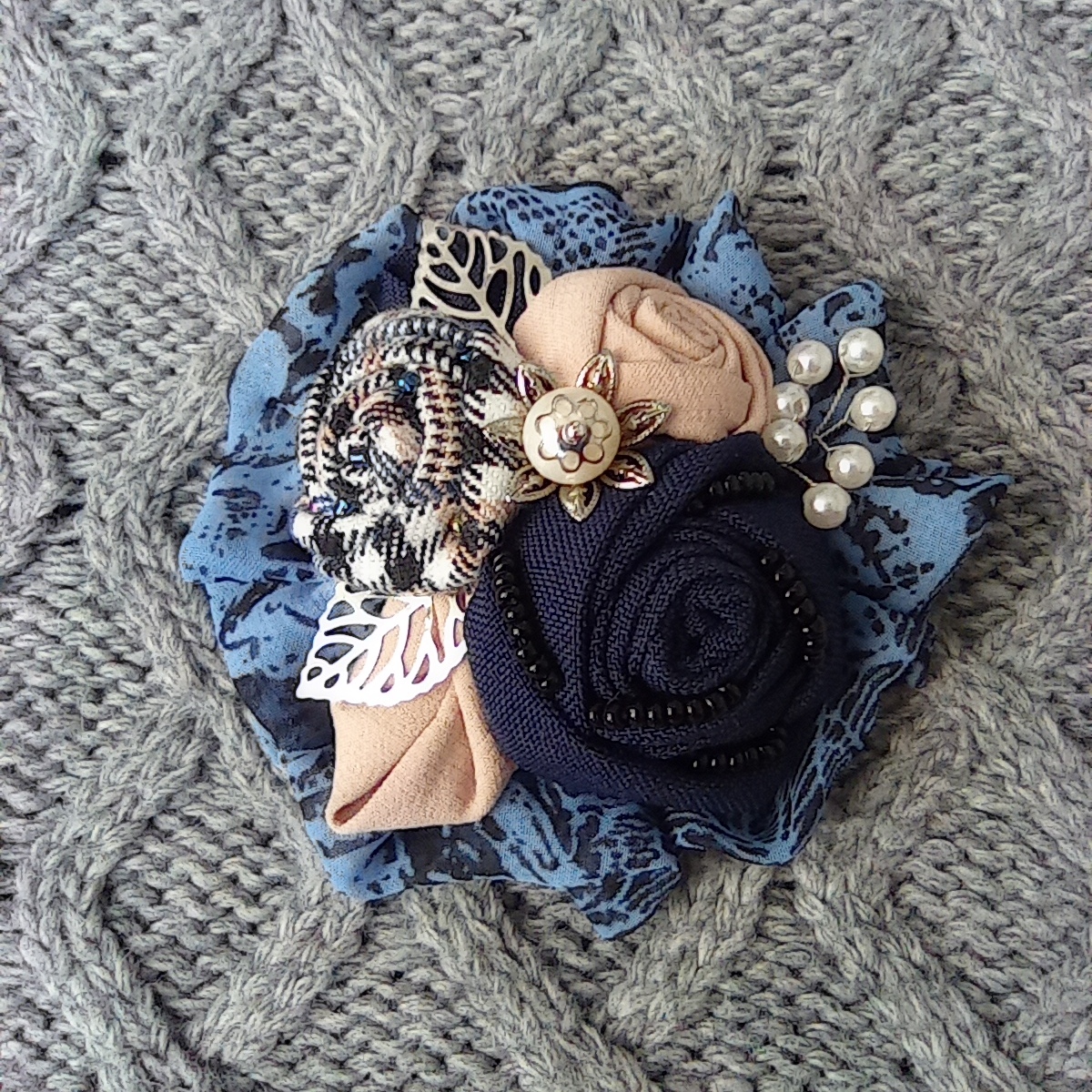 Handmade Textile brooch Blue flowers | Inspire Uplift