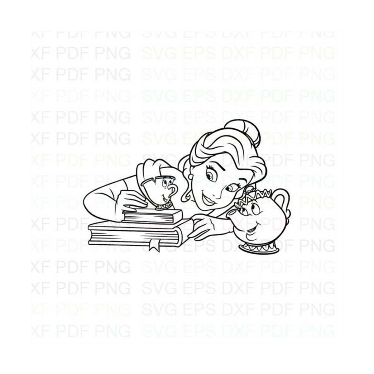 Belle_Chip_and_Mrs_Potts_Beauty_and_the_Beast Outline Svg Dx - Inspire ...
