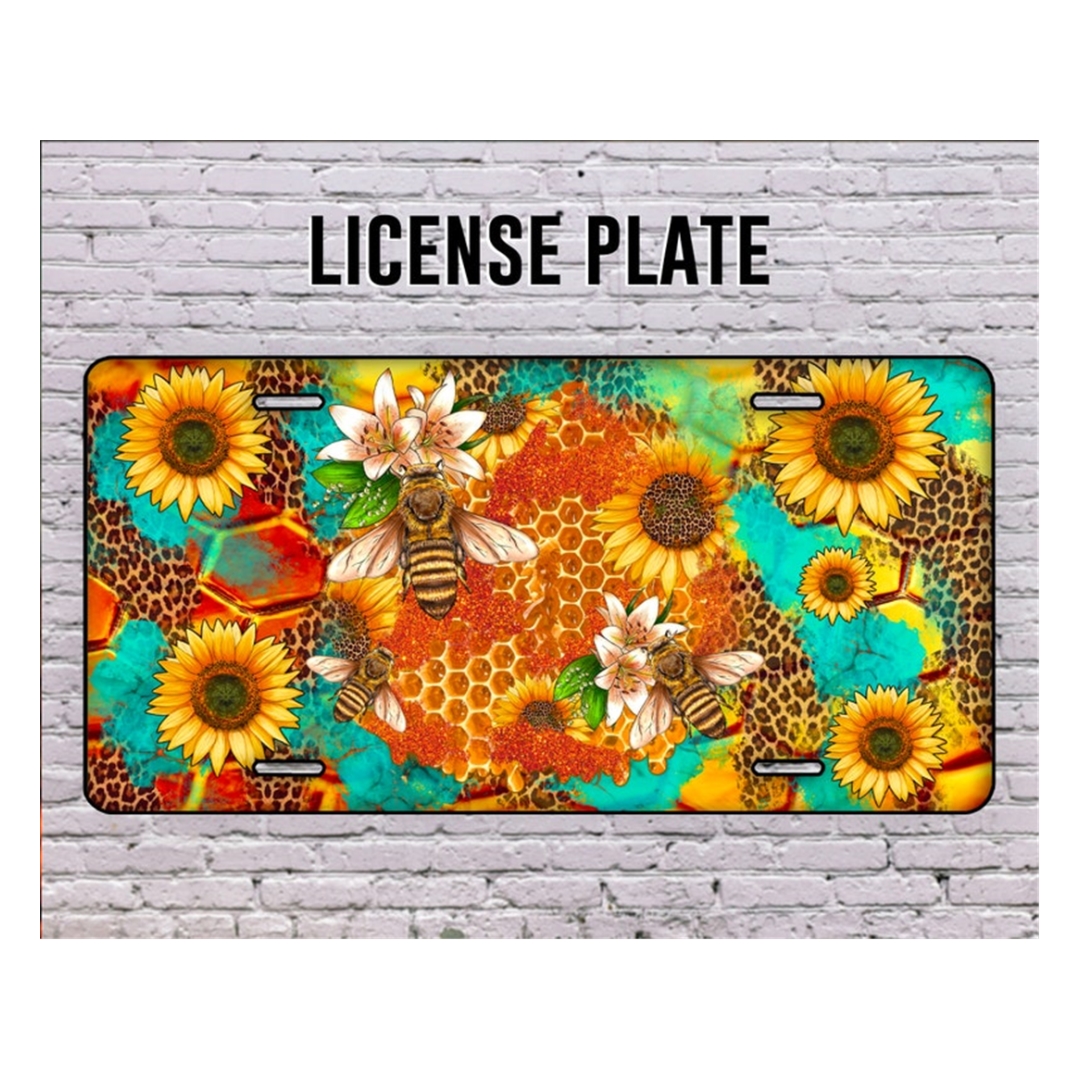 Western Bee Sunflower License Plate Png, Bee License Plate,B | Inspire ...