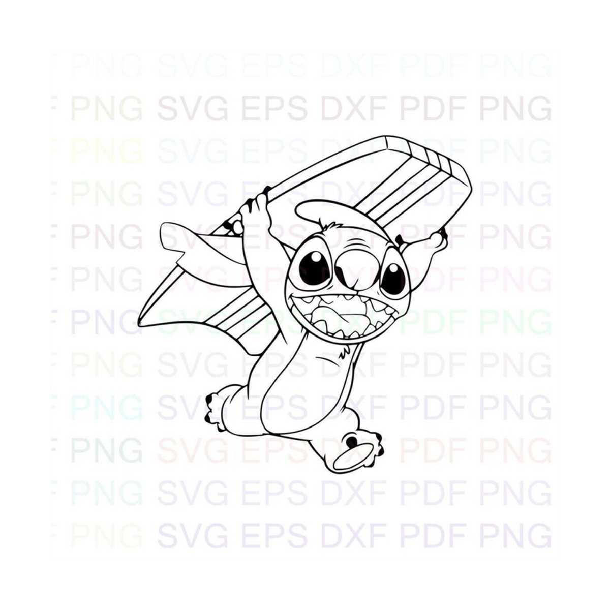 Stitch_Surfboard_Lilo_and_Stitch Outline Svg Dxf Eps Pdf Png - Inspire ...