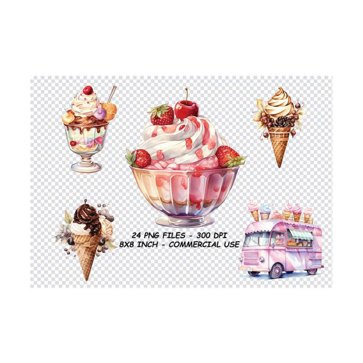 WATERCOLOR ICE CREAM Clipart, Watercolor Ice Cream Png Files - Inspire ...