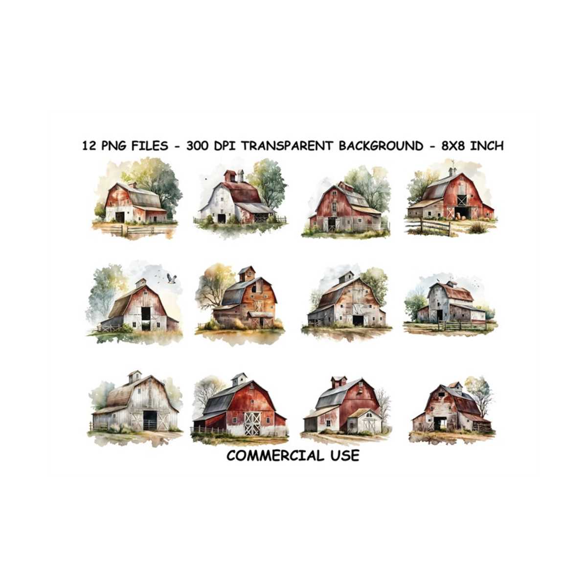 FARM BARN WATERCOLOR Clipart Png, Farm Life Clipart Png, Far | Inspire ...