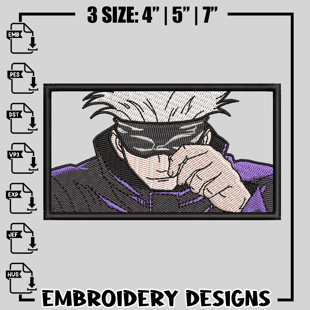Gojo Satoru box embroidery design, Jujutsu Kaisen embroidery | Inspire ...