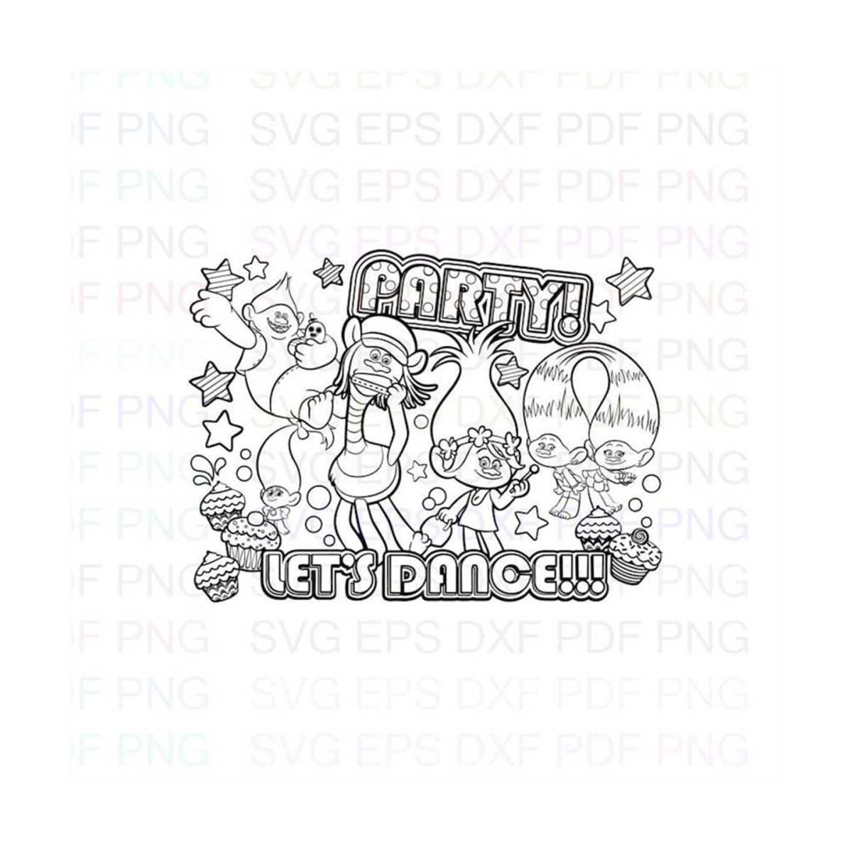 Lets_Dance_Trolls Outline Svg Dxf Eps Pdf Png, Cricut, Cutti | Inspire ...