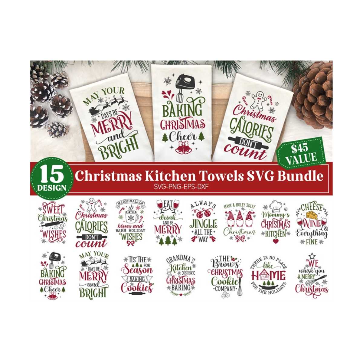Christmas Kitchen Towels Svg Bundle, Christmas Baking SVG, A | Inspire ...