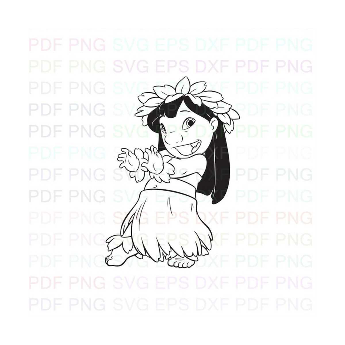 Lilo_Pelekai_In_Hula_Outfit_lilo_and_stitch Outline Svg Dxf - Inspire ...