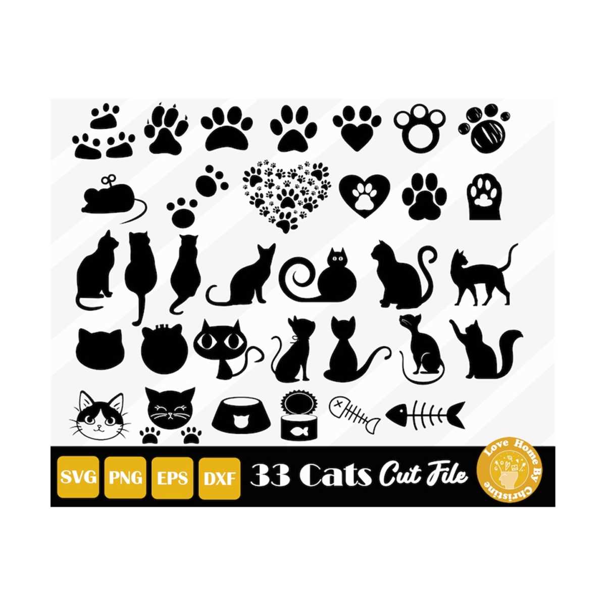 33 Cute Cats SVG, Cat Clipart, Paw Cut Files for Cricut Silh | Inspire ...