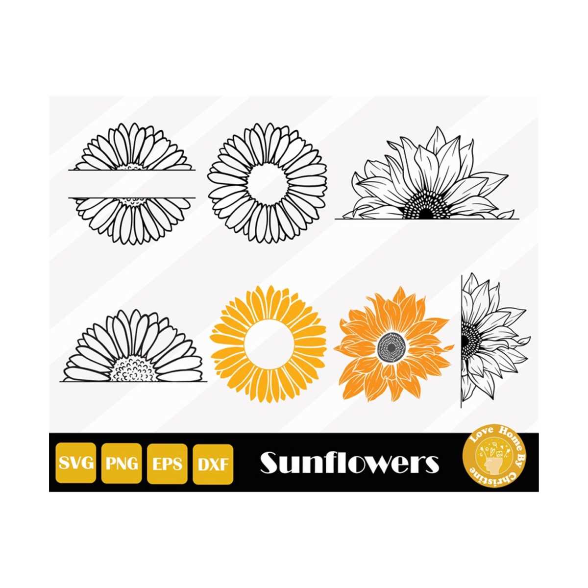 Half Sunflower Svg, Sunflower Svg, Sunflower Clipart, Split | Inspire ...