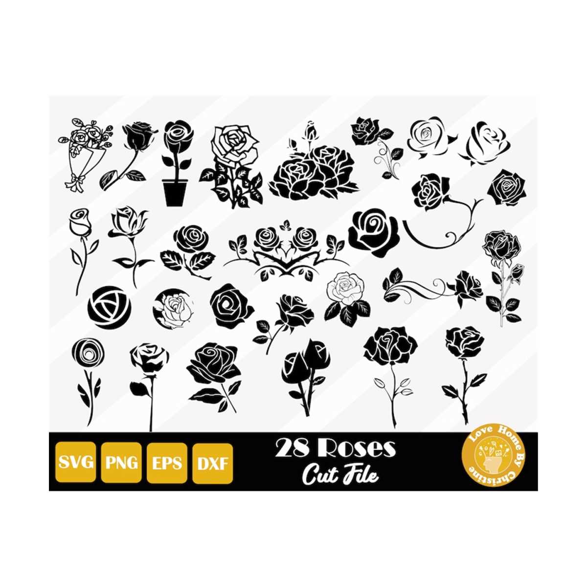 28 Roses SVG, Flowers SVG and Leaves for Cricut Silhouette F - Inspire ...
