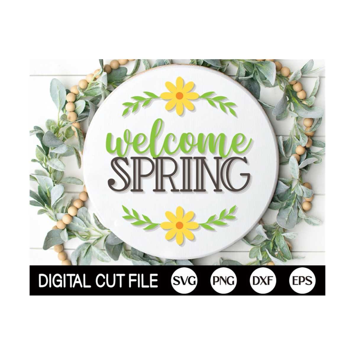Welcome Spring Sign SVG, Round Door Hanger SVG, Spring Sign | Inspire ...