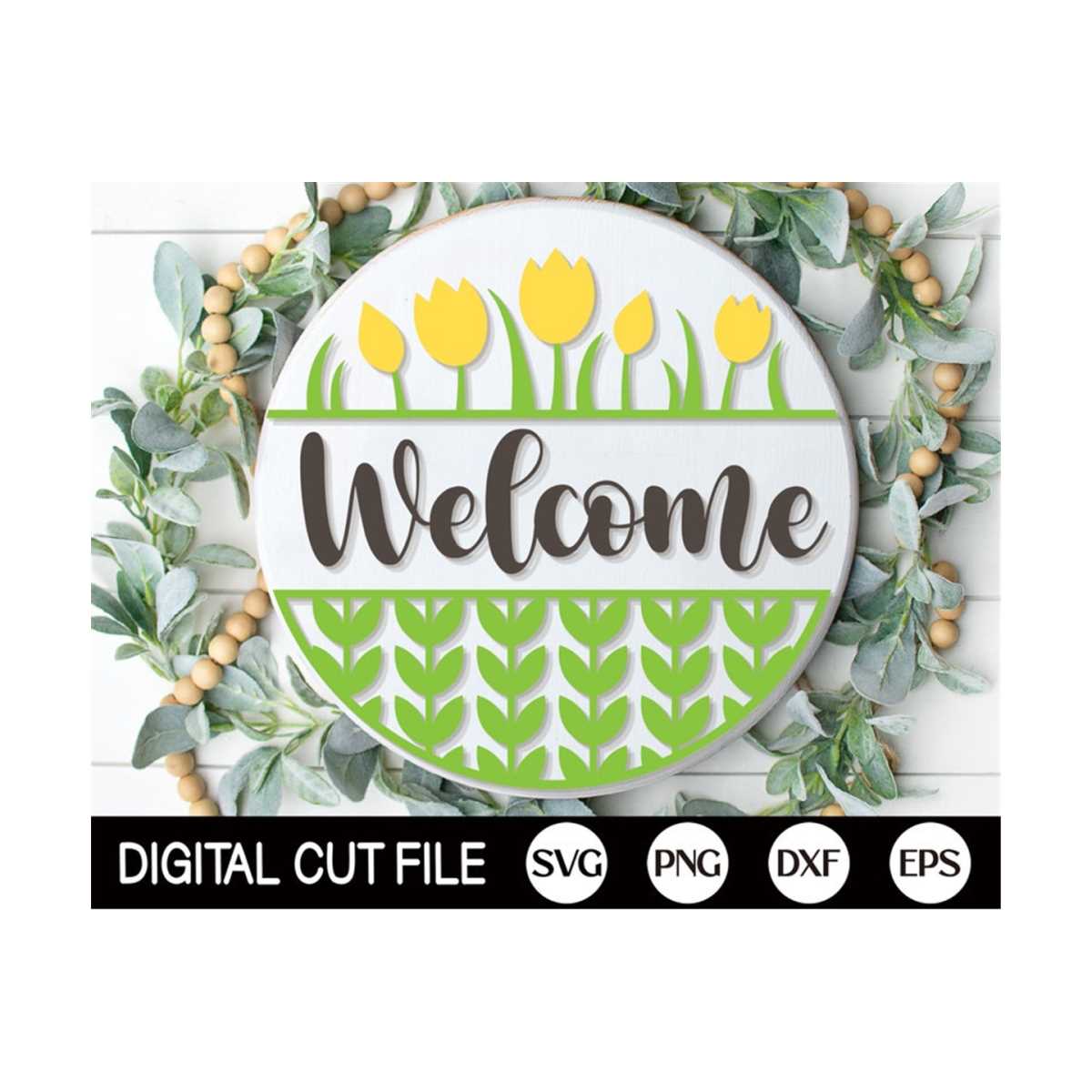 Spring Welcome Sign SVG, Round Door Hanger SVG, Spring Sign - Inspire ...