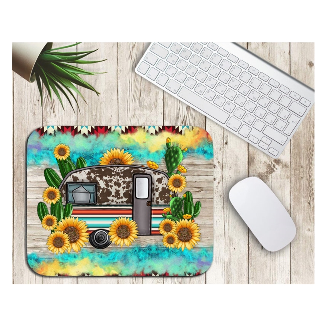 Camp Caravan Sunflower Cactus Mouse Pad Png, Western Design, | Inspire Uplift