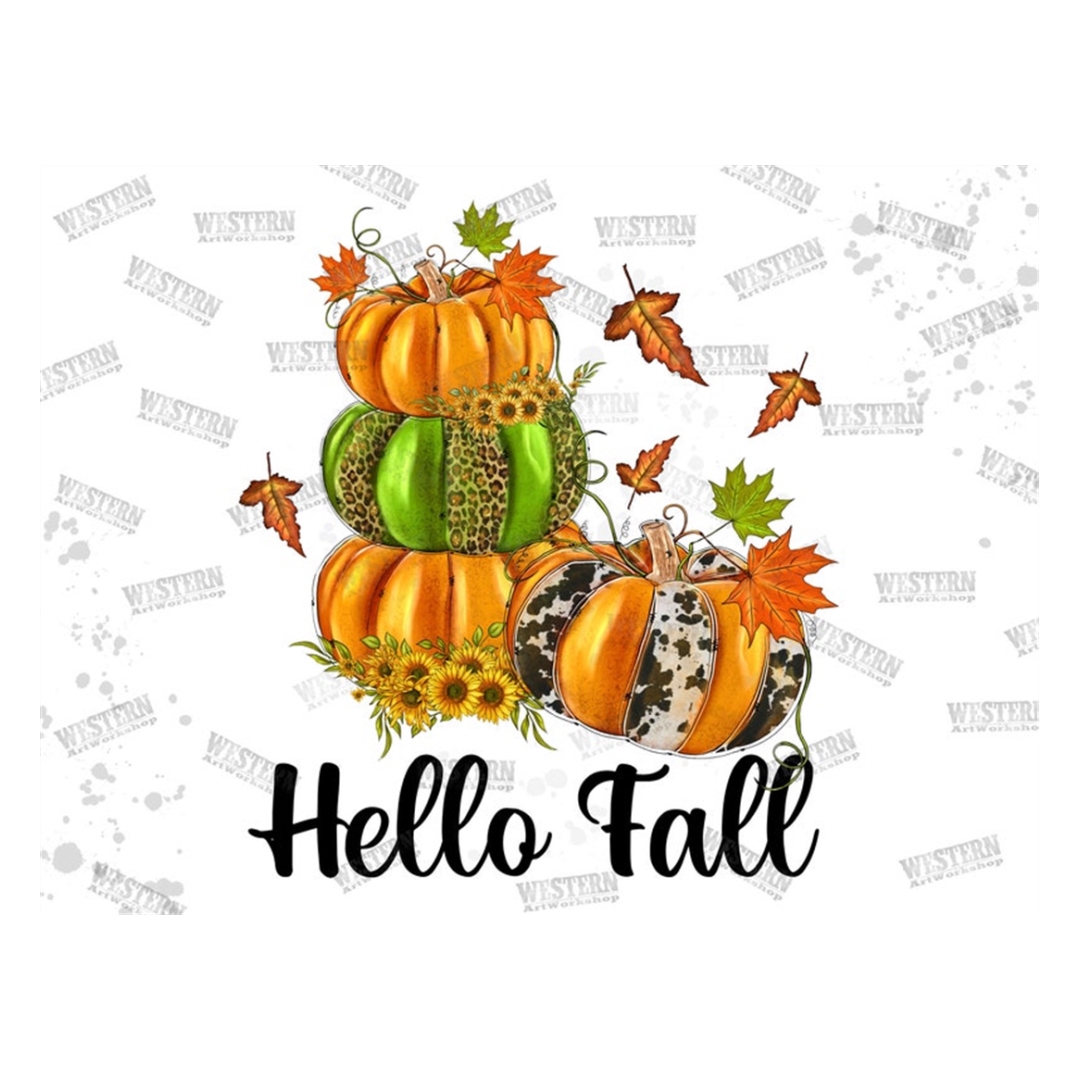 Hello Fall Png Sublimation Design, Fall Pumpkin Png, Western - Inspire Uplift