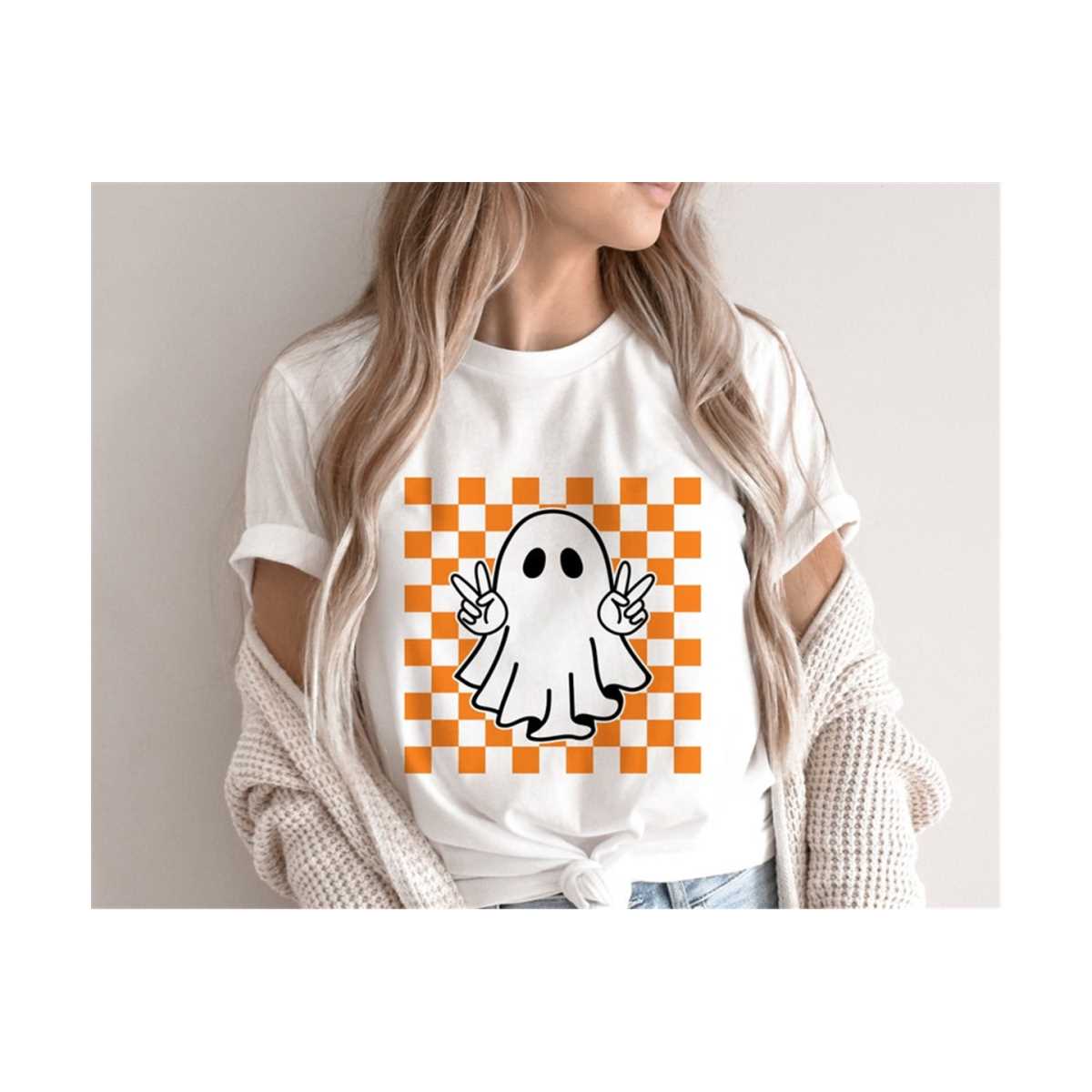Checkered Peace Ghost SVG, Halloween Svg, Cute Ghost, Spooky | Inspire ...