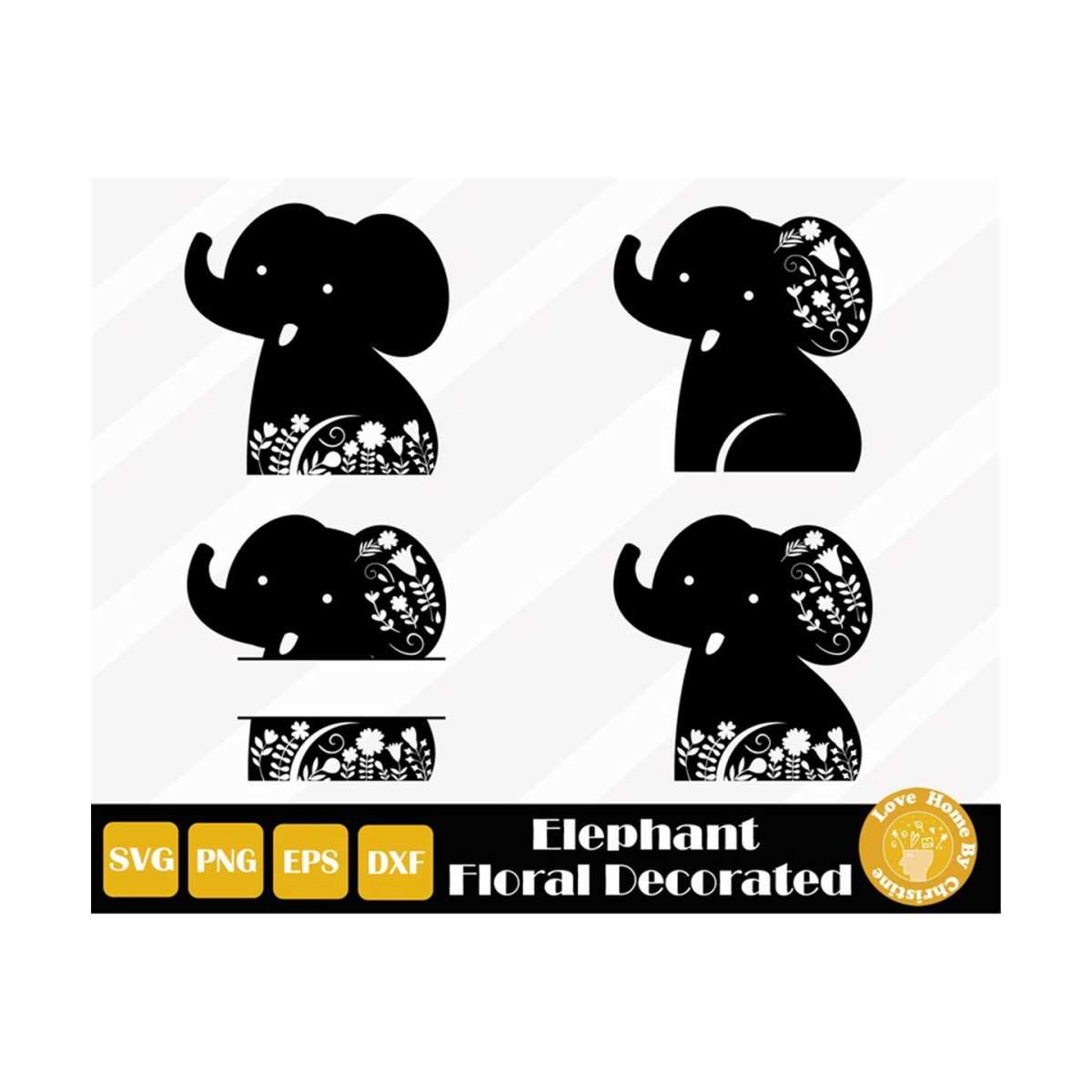 4 Elephants Floral Svg, Cute Elephant Svg, Elephant Baby Sho | Inspire ...