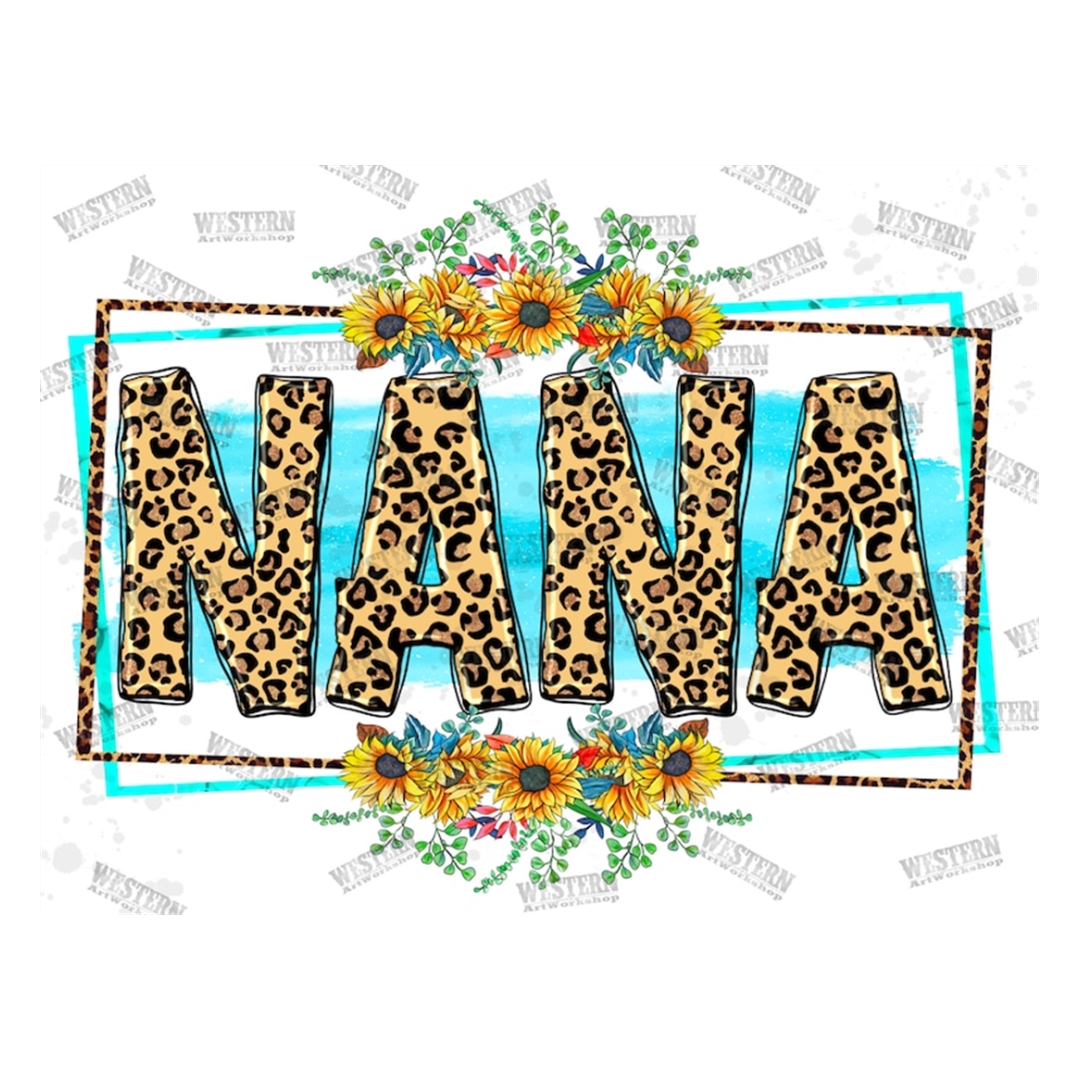 Sunflower leopard frame Nana png sublimation design download | Inspire Uplift