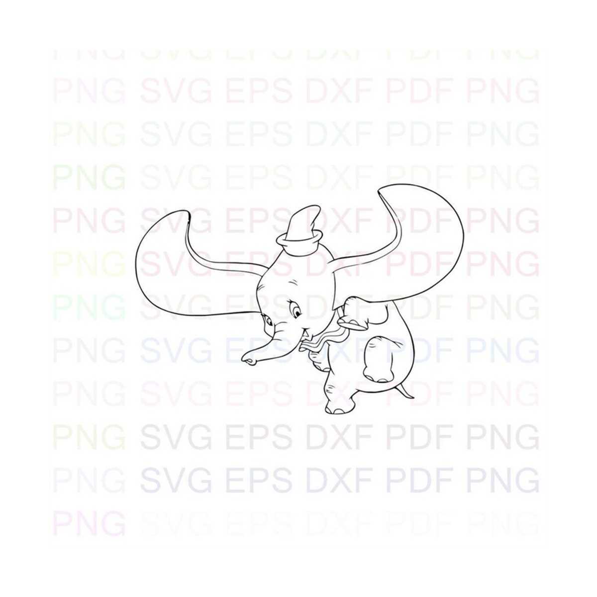 Dumbo_Elephant_Flying Outline Svg Dxf Eps Pdf Png, Cricut, C | Inspire ...