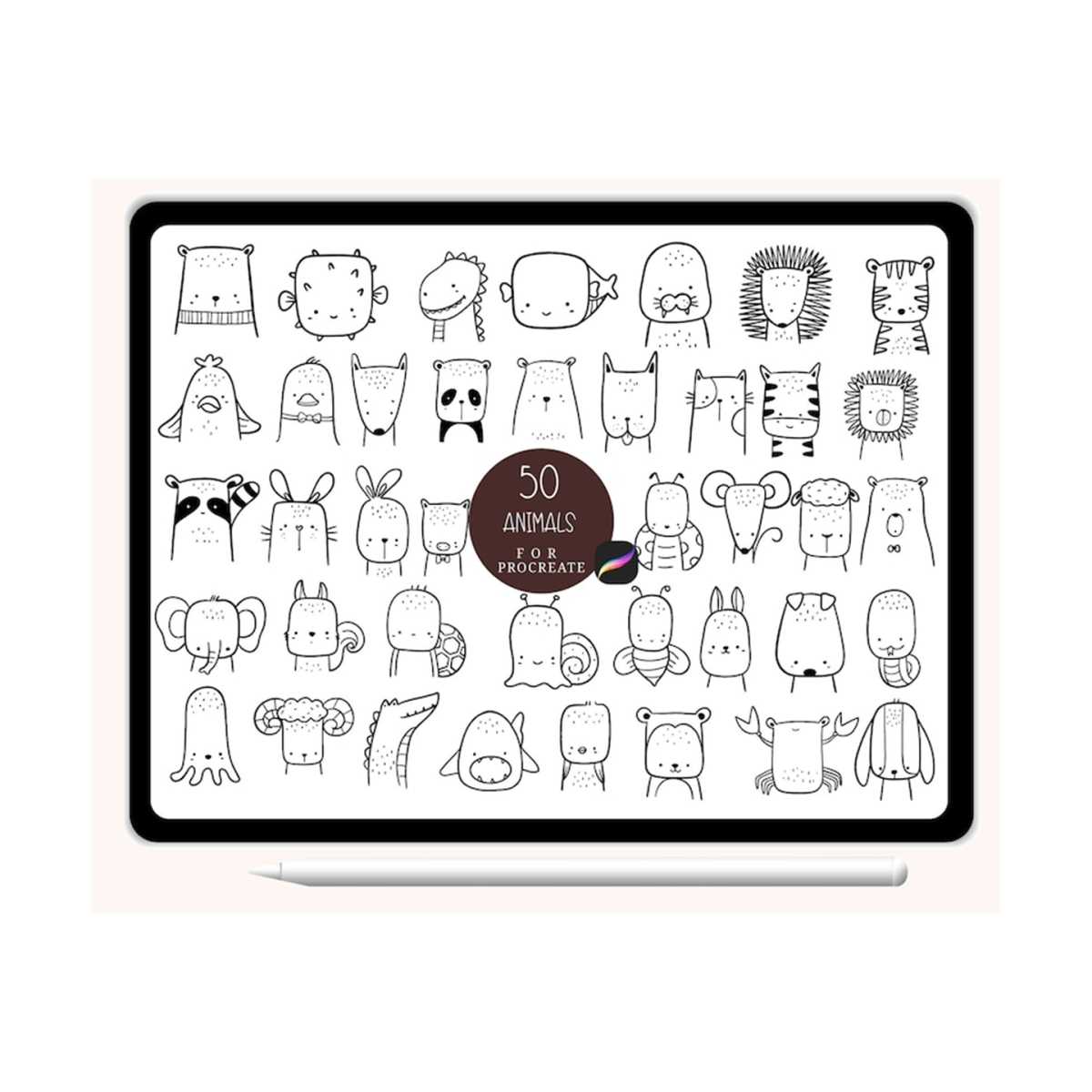 50 Animals Procreate Stamps, Abstract Doodle,hand drawn, Pro | Inspire ...