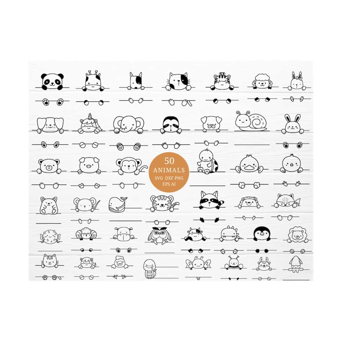 50 Animals Bundle SVG For Text Cut file, animal hand drawn s | Inspire ...