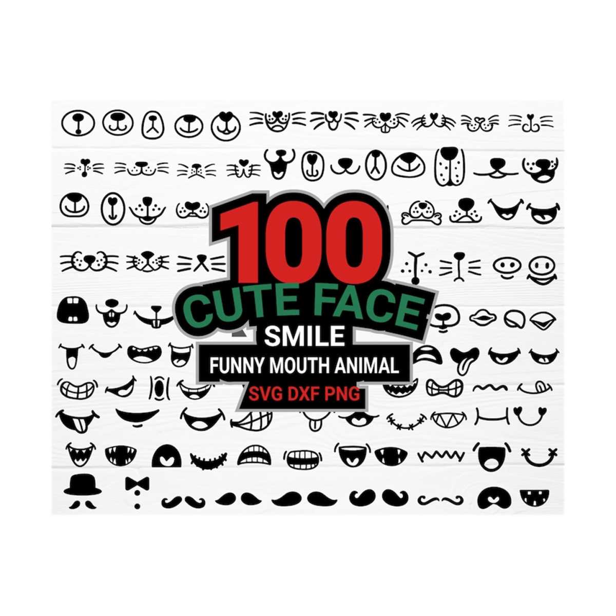 Cute face Svg Bundle, Face mask Svg, Mouth animal svg, Emoti - Inspire ...