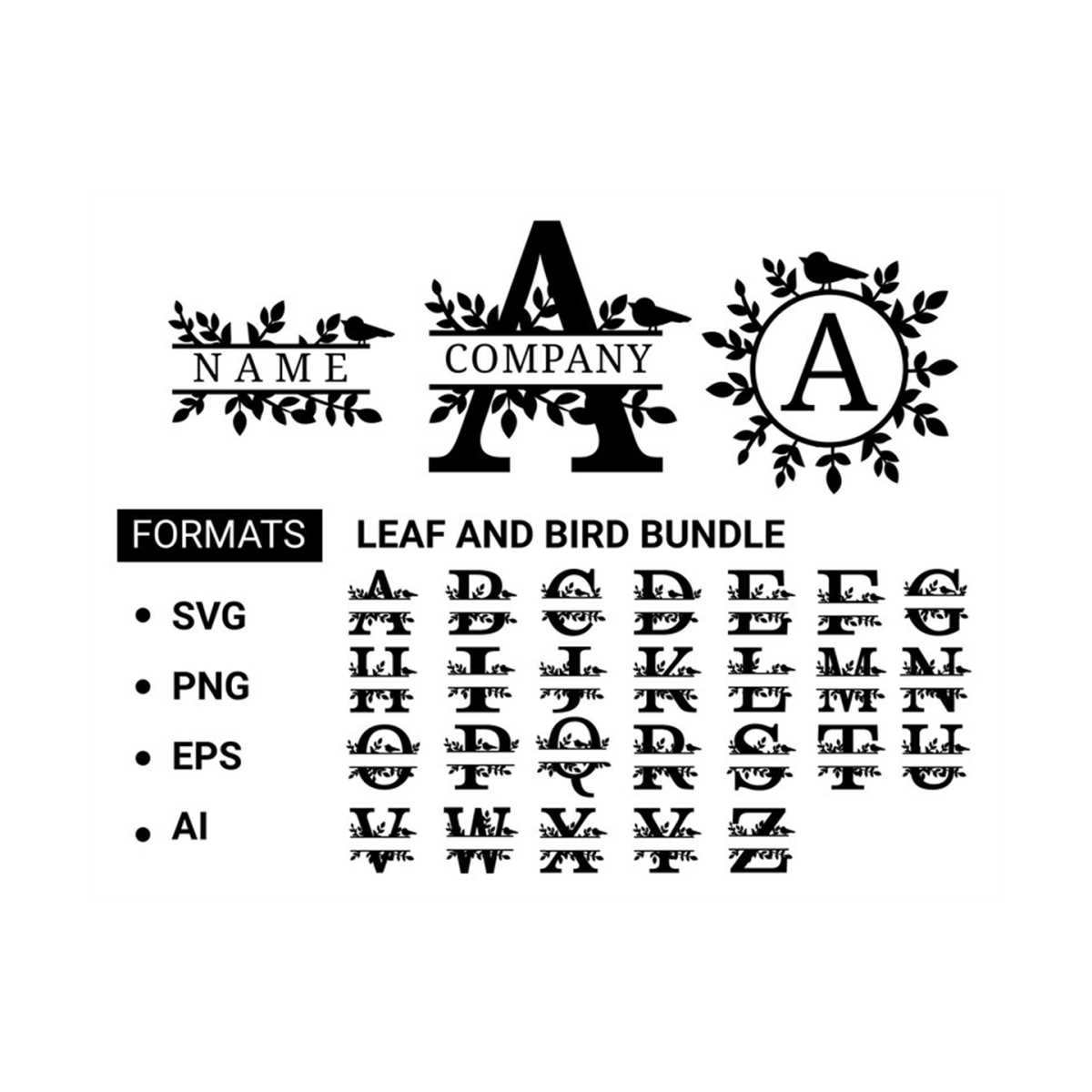 Leaf and bird Monogram font svg, ai, png, eps,Cut File for C | Inspire ...