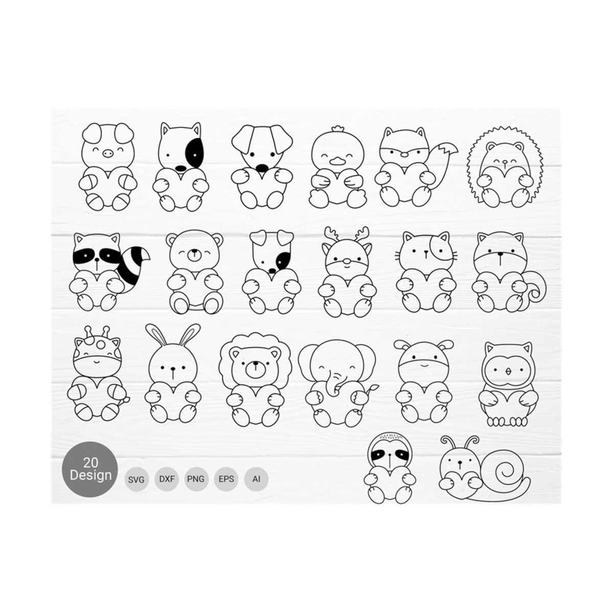 20 Animals With heart Valentine Bundle SVG For Cut file, ani - Inspire ...