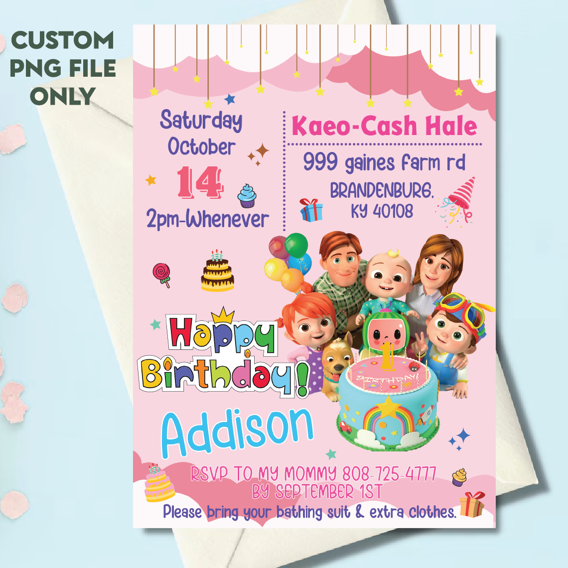 Personalized File Custom Cocomelon Invitation Png, Baby Birt - Inspire ...