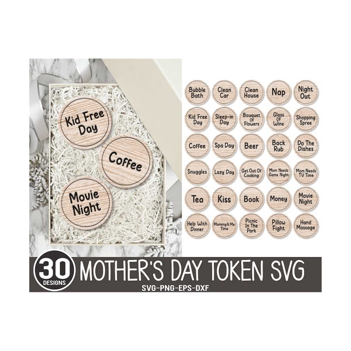 Mother's Day Token SVG, Set of 30 Laser Cut File, Mothers Da | Inspire ...
