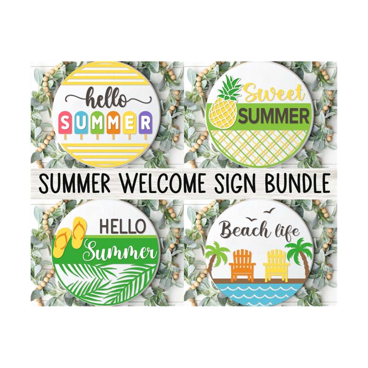 Summer Welcome Sign Bundle, Round Door Hanger SVG, Summer Si | Inspire ...