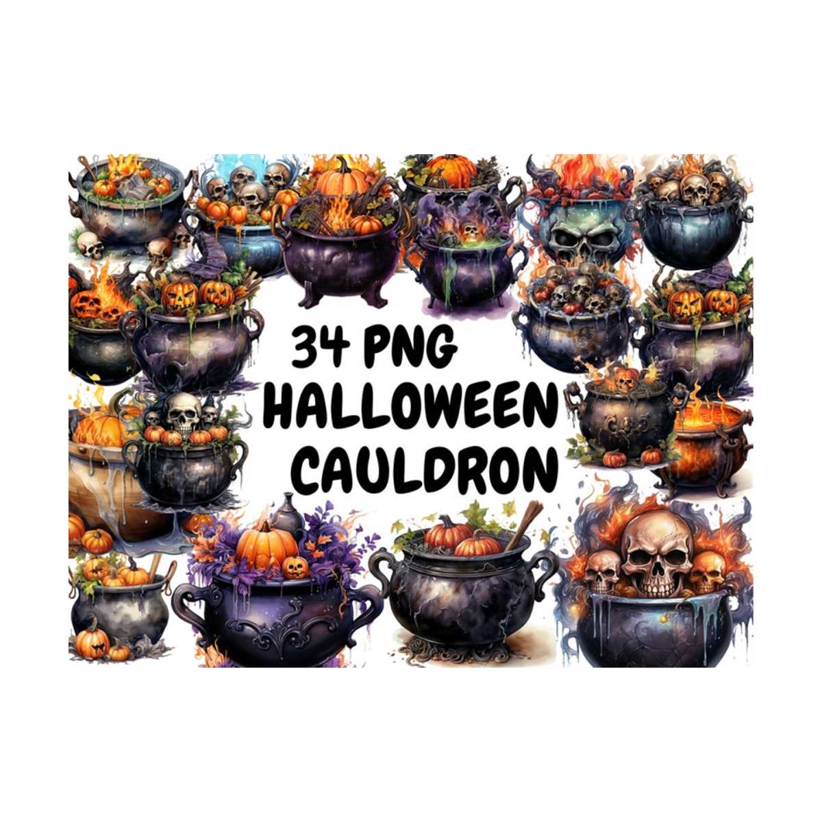 Watercolor Halloween Cauldron Clipart, Witch Cauldron Png, T - Inspire ...