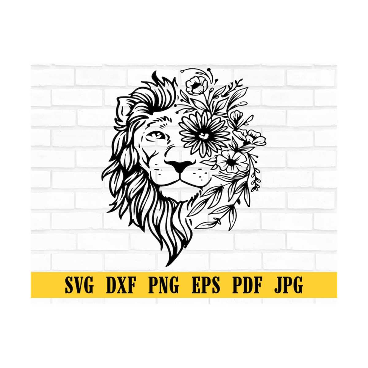 Lion SVG file, Lion with Flowers SVG, Lion cut file, Animal | Inspire ...