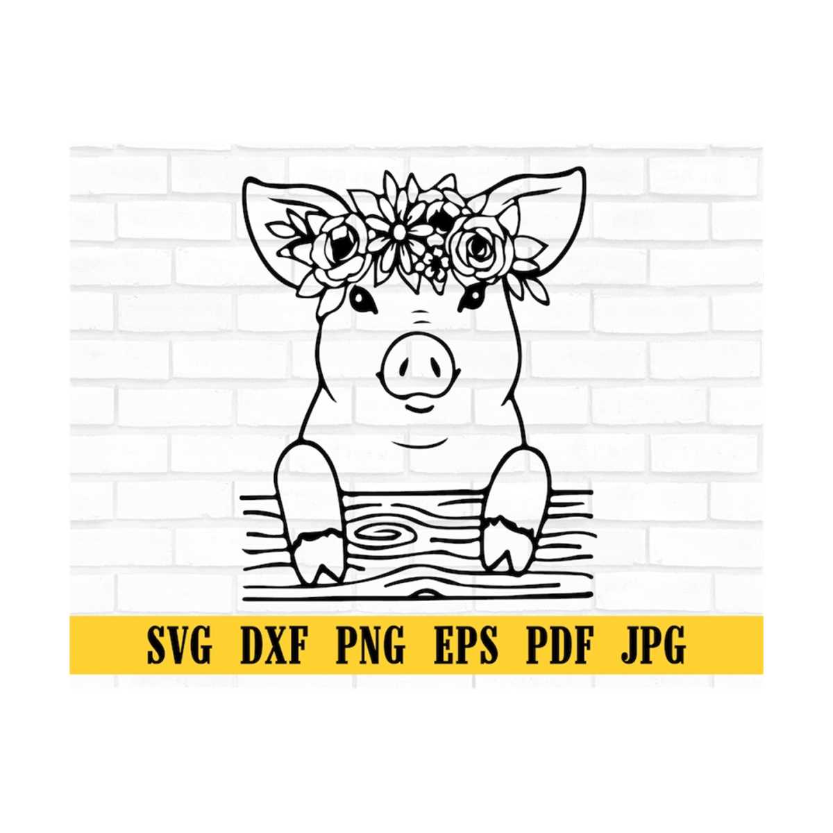 Pig SVG file, Pig with Flower Crown SVG, Pig cut file, Anima | Inspire ...