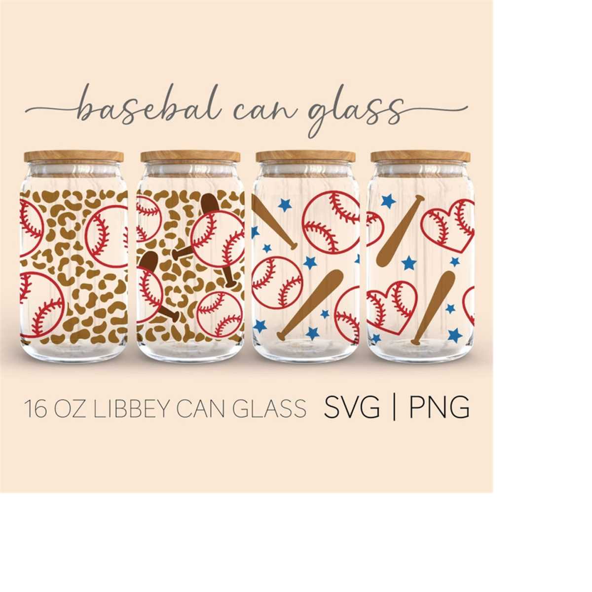 4 Designs Baseball 16 Oz Glass Can Cut File, Baseball Libbe | Inspire ...