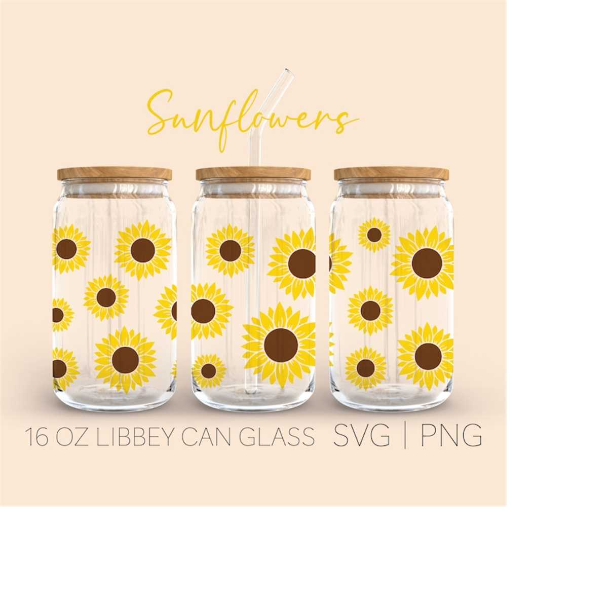 Sunflower Seamless Wrap Libbey | Libbey 16oz can glass svg | Inspire Uplift