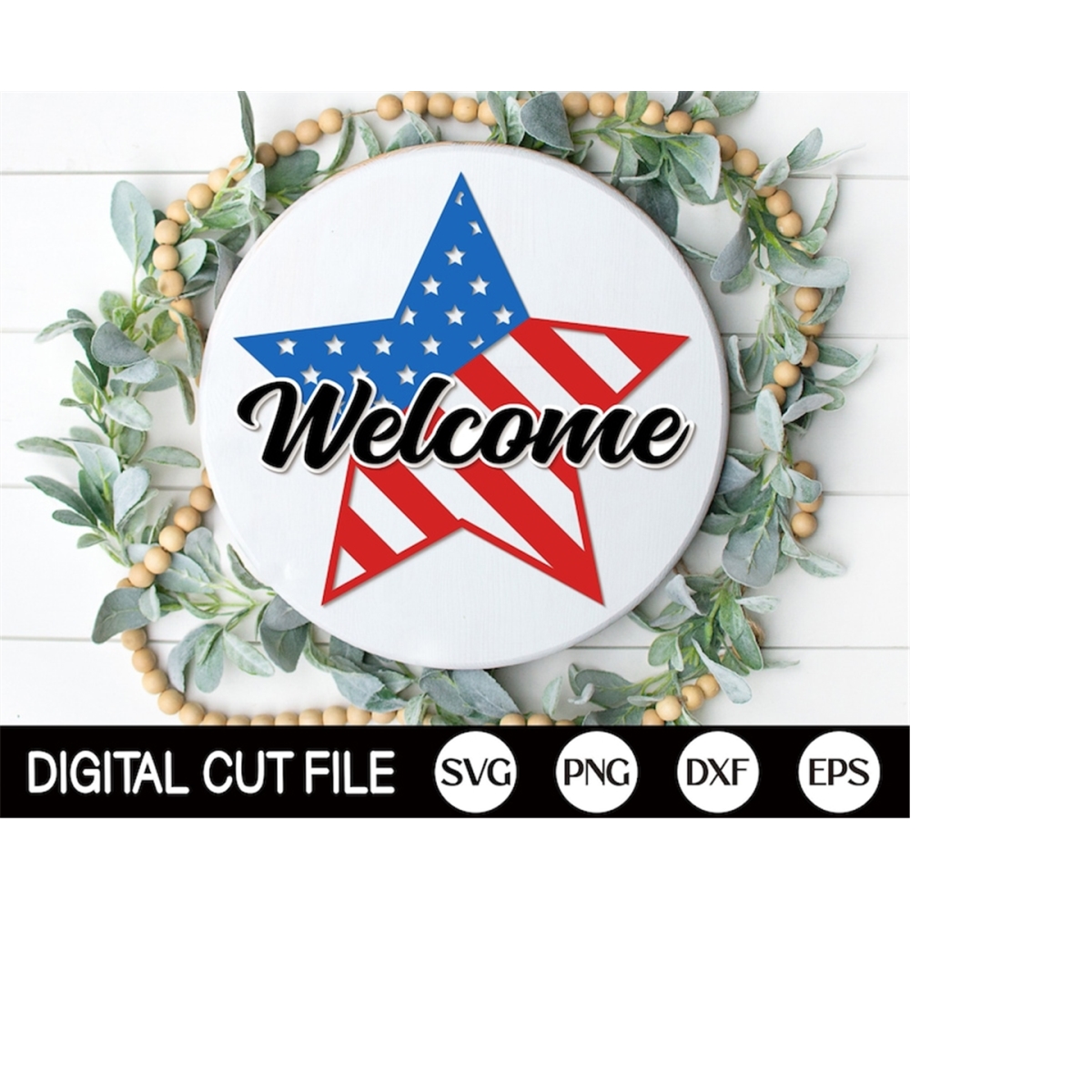 America Welcome Sign Svg Round Door Hanger Svg 4th Of July Inspire