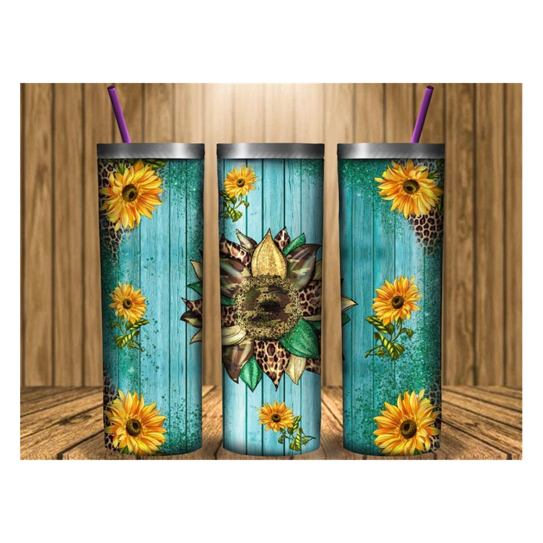 Western Sunflower Wood Background Tumbler Design, Western Su | Inspire ...