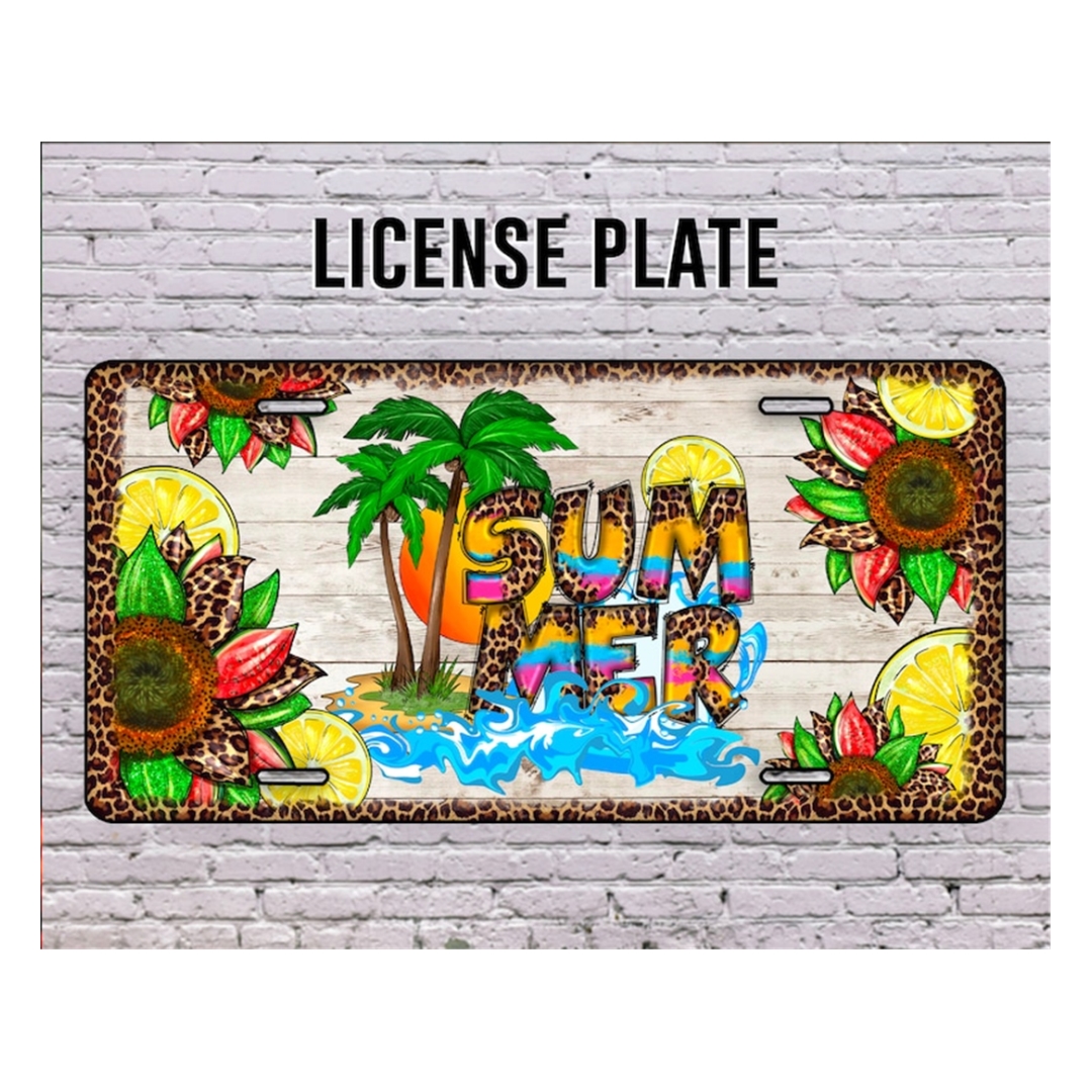 Summer Sunflower Beach License Plate, Beach Design License P | Inspire ...