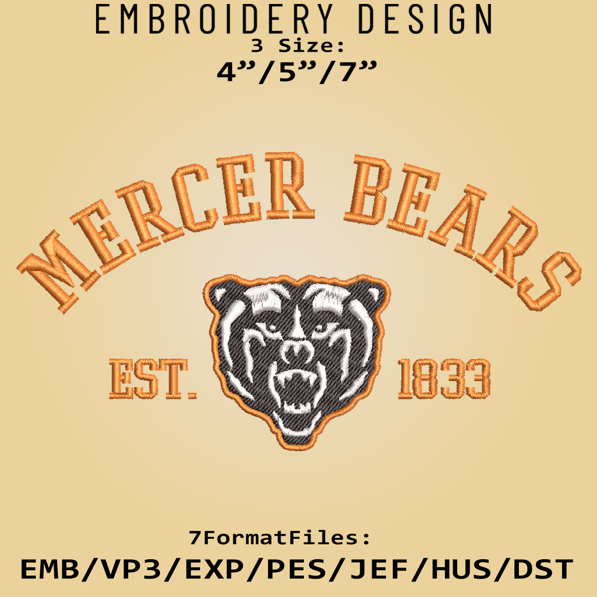 Mercer Bears embroidery design, NCAA Logo Embroidery Files, | Inspire Uplift