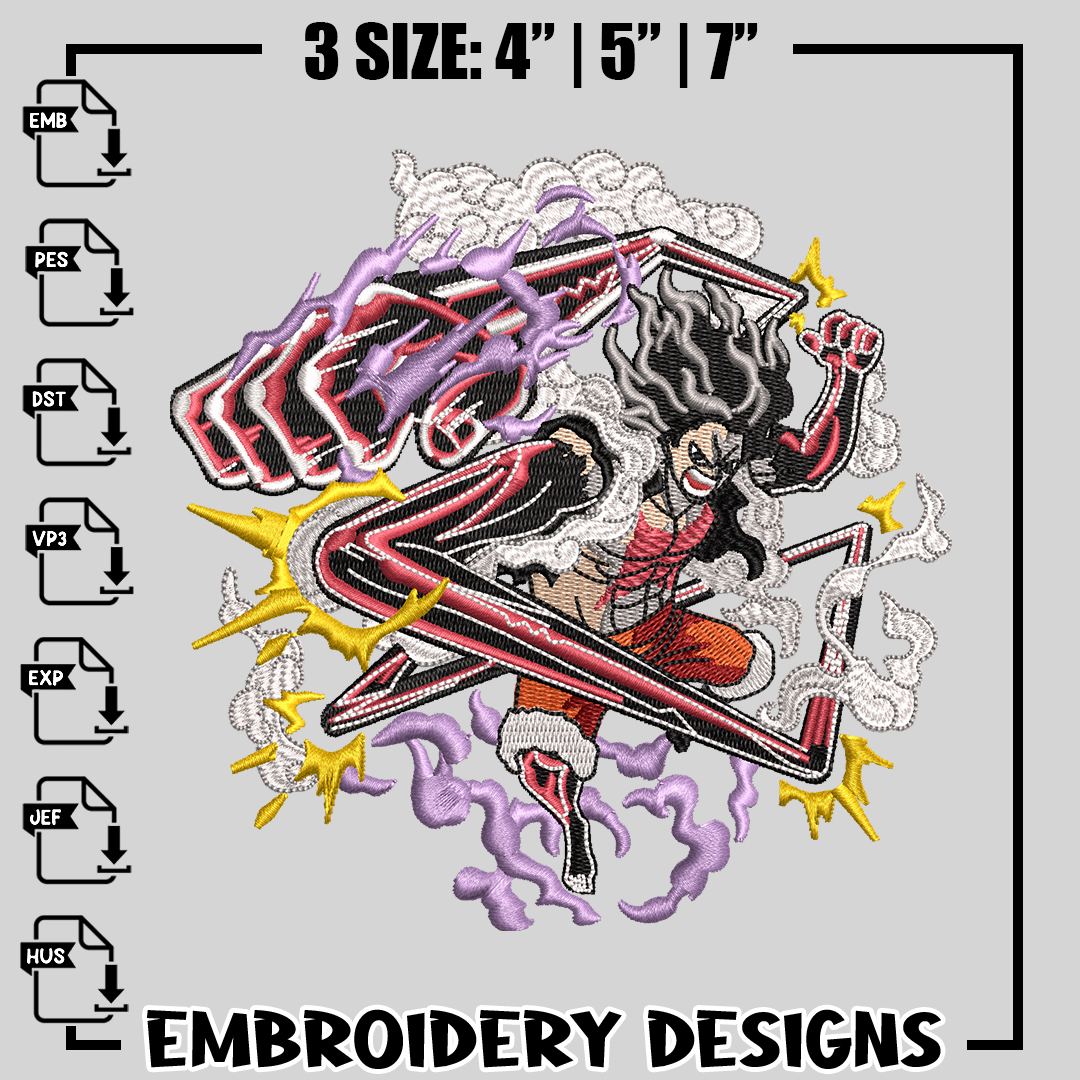 Luffy Gear 4 Snake Man embroidery design, One Piece embroide | Inspire ...