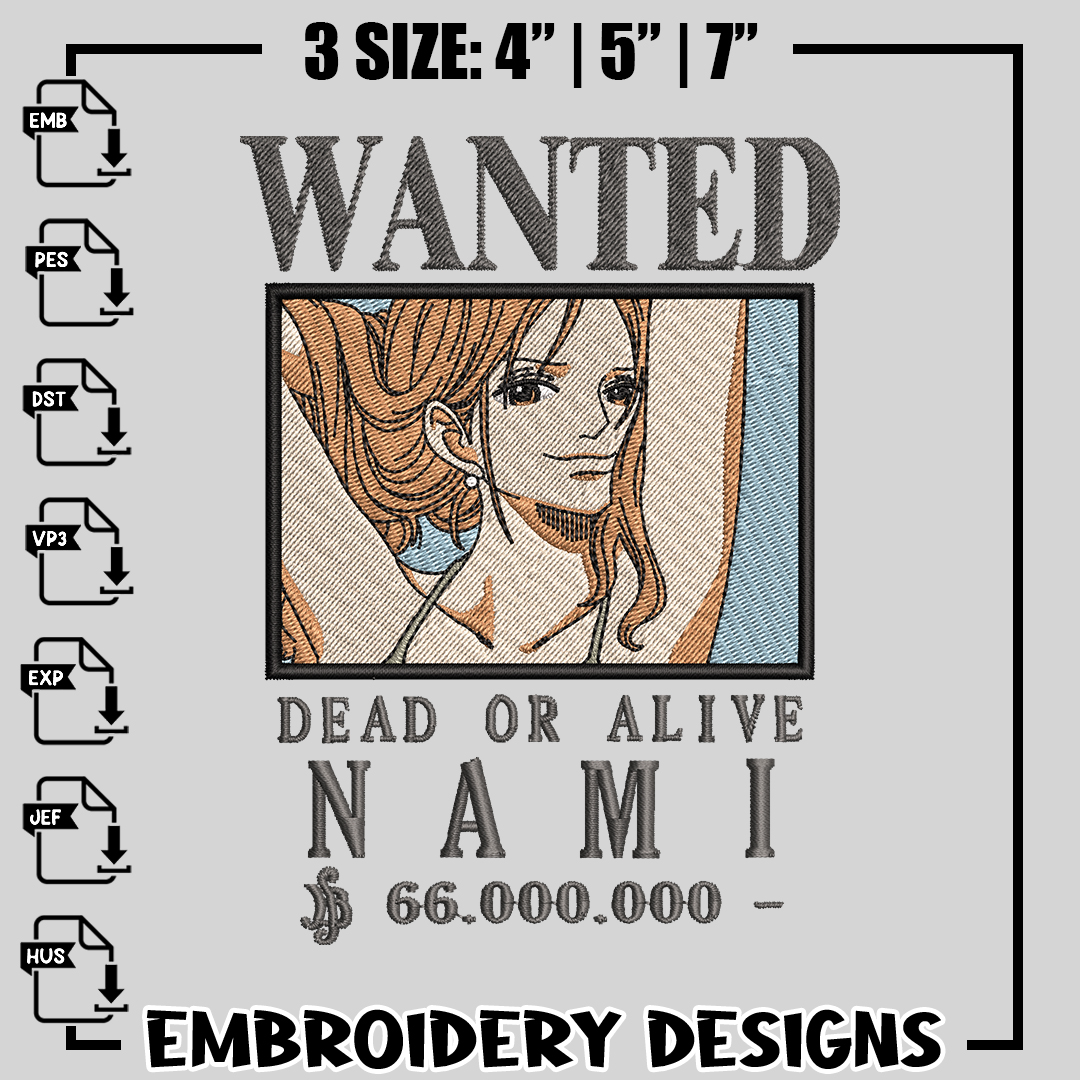 Nami Bounty embroidery design, One Piece embroidery, anime d | Inspire ...