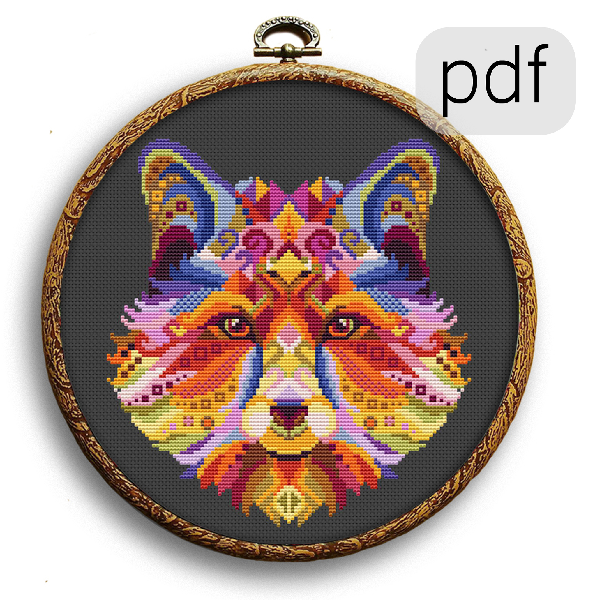 Swirl colorful FOX Cross Stitch Pattern PDF | Inspire Uplift