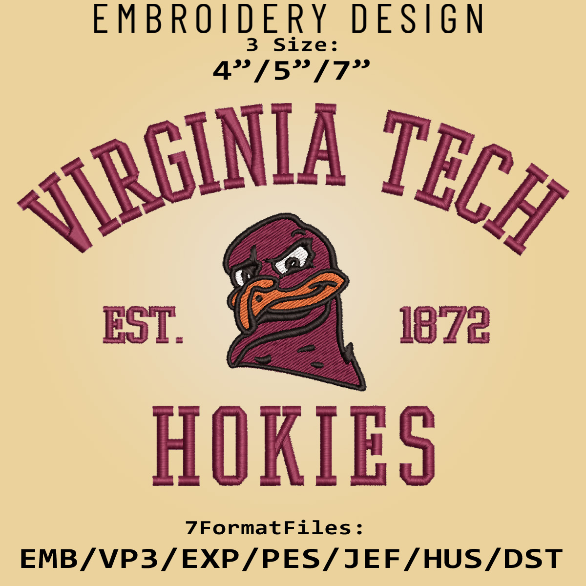 Virginia Tech Hokies embroidery design, NCAA Logo Embroidery | Inspire ...