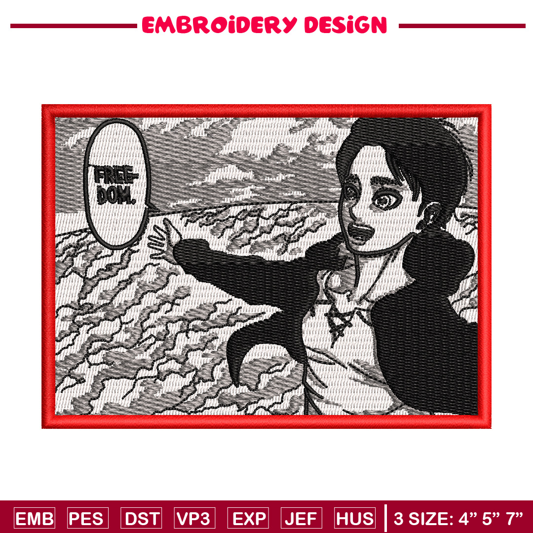 Eren freedom embroidery design, Aot embroidery, Anime design | Inspire ...
