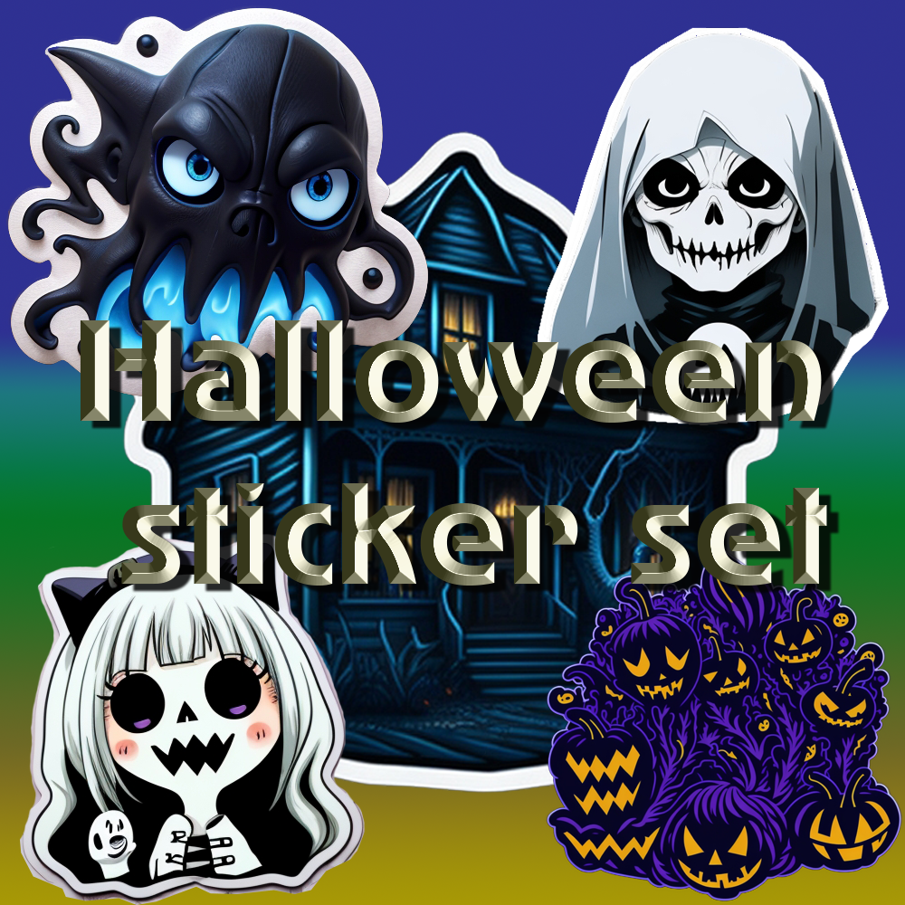 Haunted House Stickers Halloween Poster Witch Skull Pumpkin | Inspire ...
